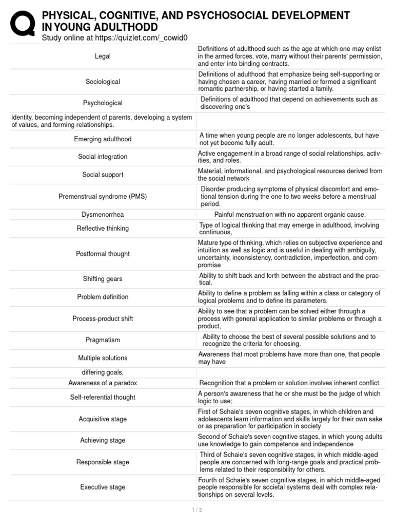 Physical, Cognitive, and Psychosocial Development in Young Adulthodd ...
