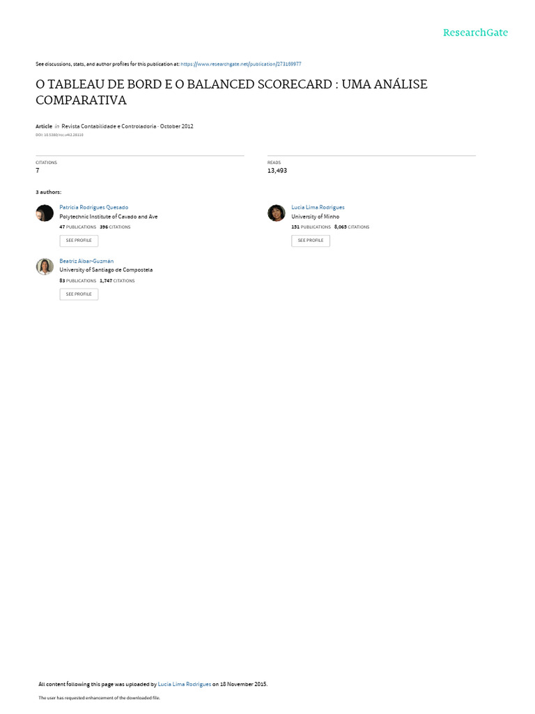 O Tableau de Bord e o Balanced Scorecard Uma Anali | PDF | Qualidade ...