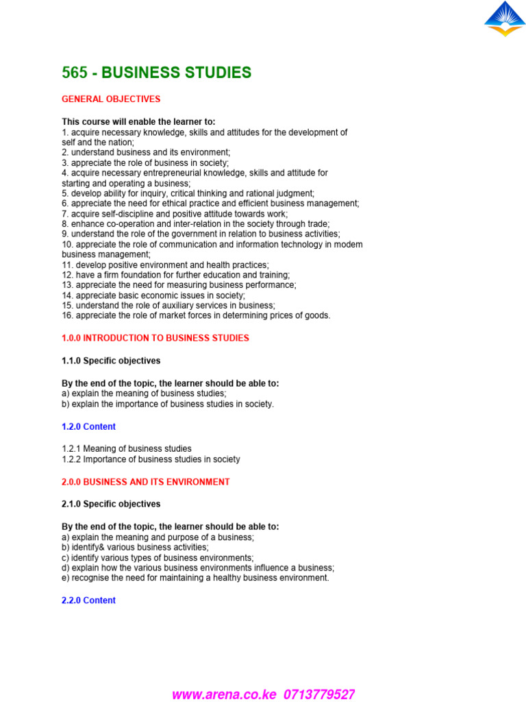 565 - Business Studies Syllabus | PDF | Supply (Economics) | Demand