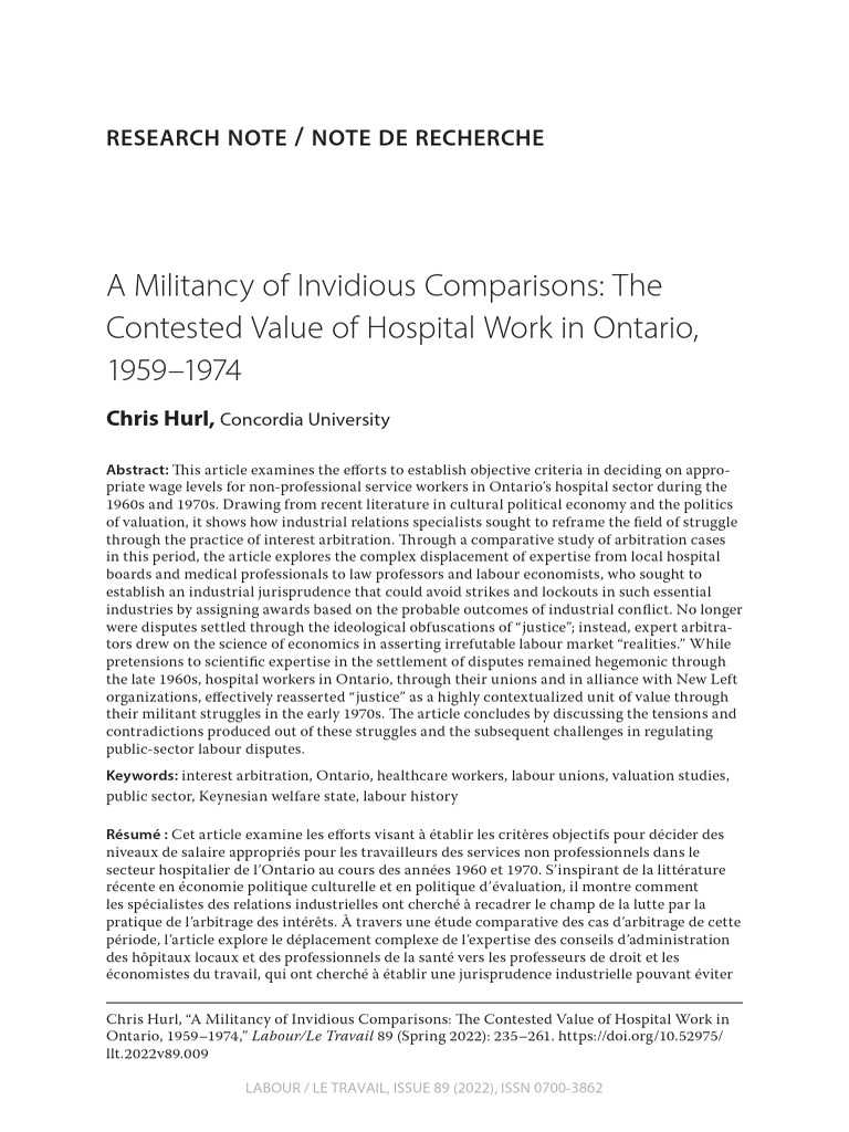 A Militancy of Invidious Comparisons The Contested Value of Hospital ...