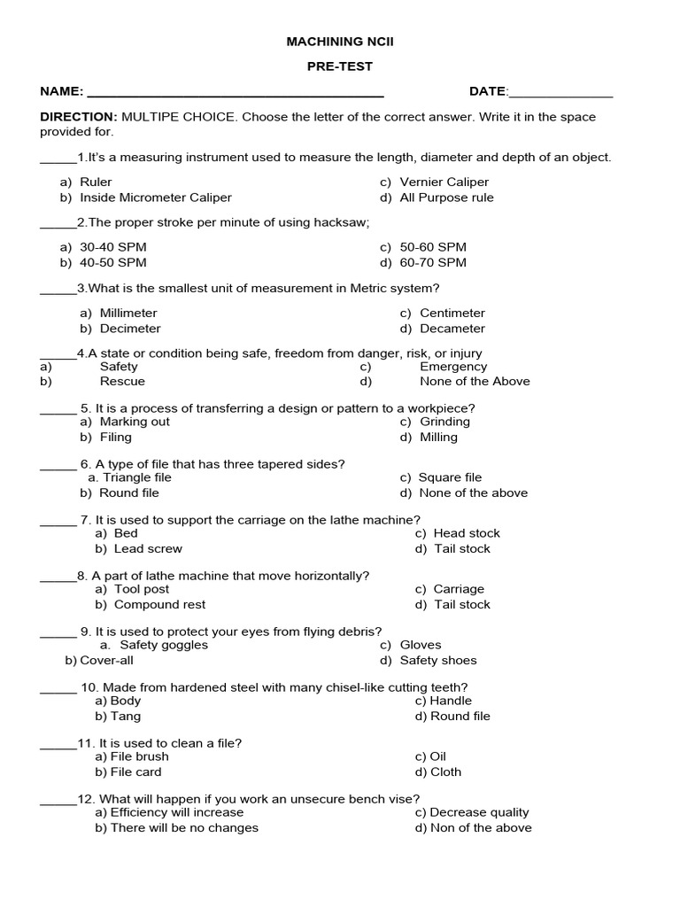 pre test machining | PDF | Grinding (Abrasive Cutting) | Machining