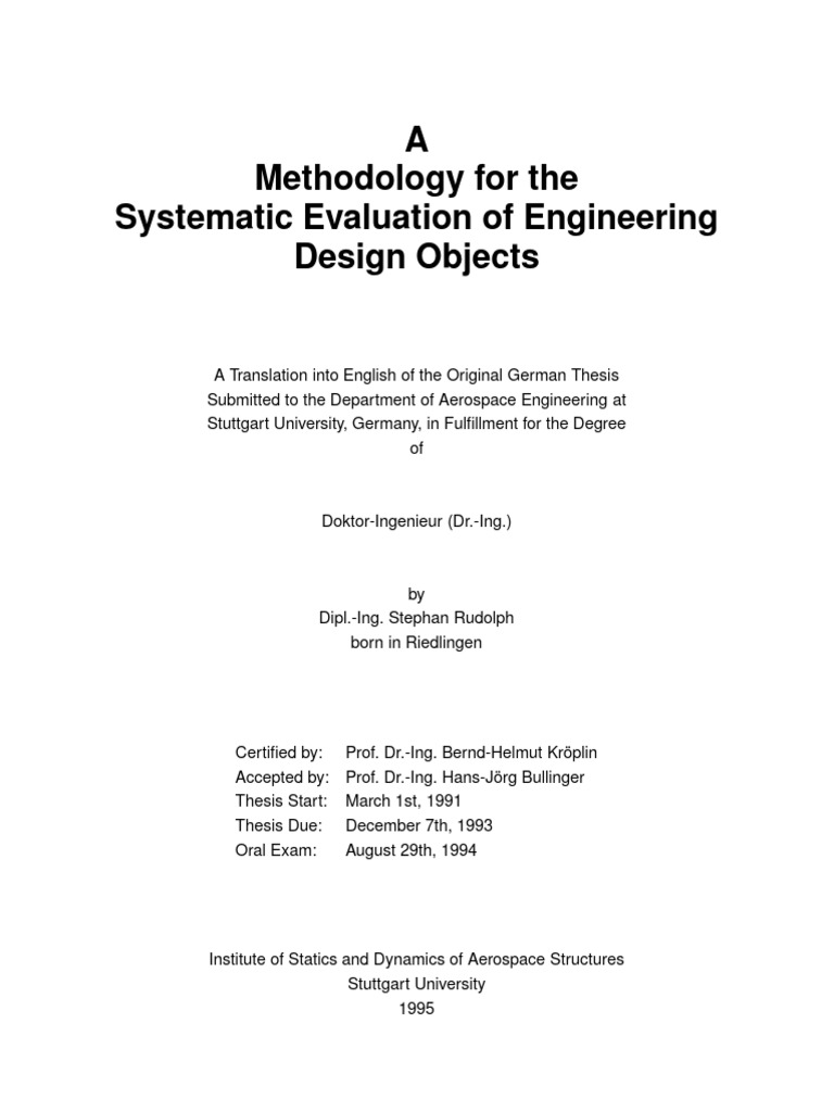 Rudolph - A Methodology For The Systematic Evaluation of Engineering Design Objects | PDF ...
