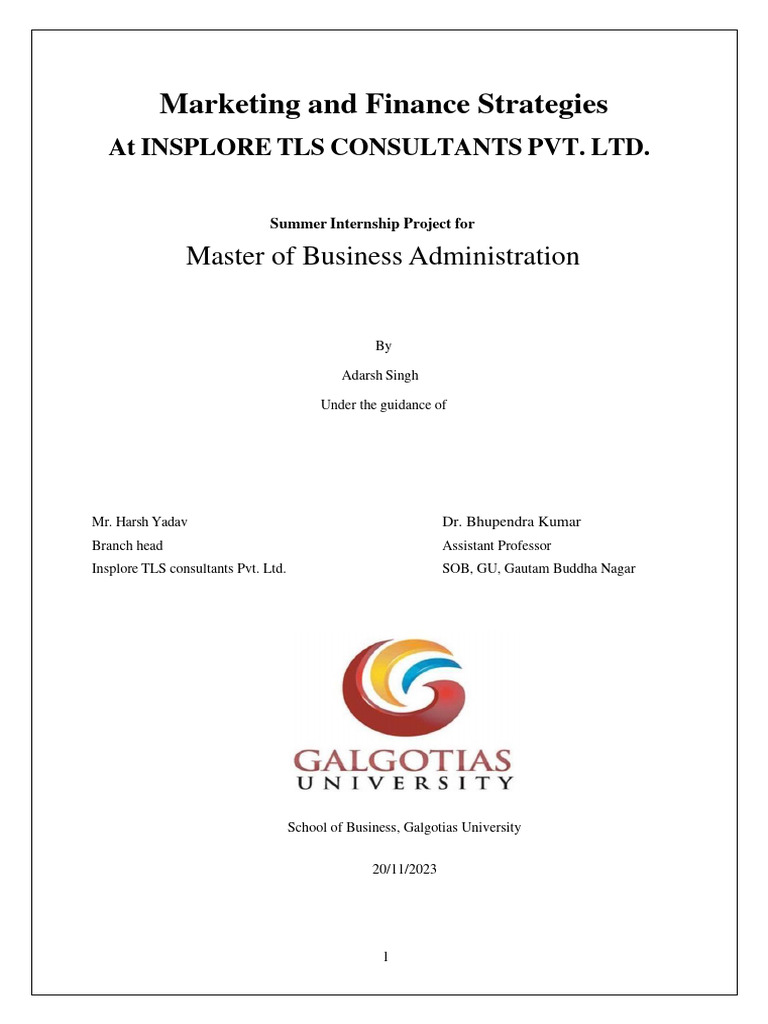 Marketing and Finance Strategies at INSPLORE TLS CONSULTANTS PVT. LTD ...
