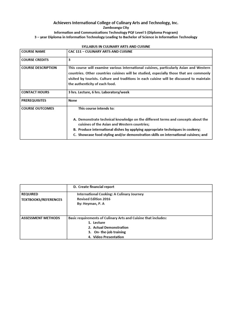 Culinary Arts And Cuisine Pdf Cuisine Lecture