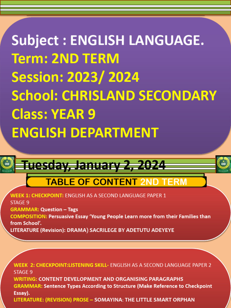 Approved Year 9 Eng. Lang. Multi Media For 2nd Term 2023 2024 Session | PDF | Adverb | Subject ...