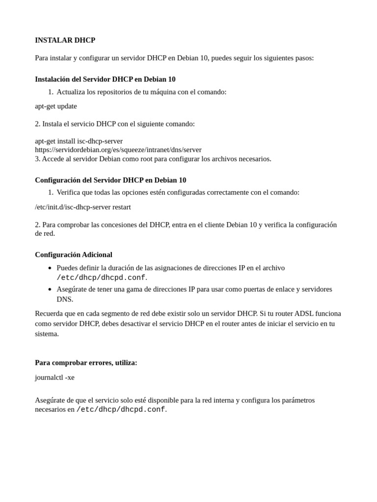 Instalar DHCP y DNS en Debian 10 | PDF | sistema de nombres de dominio | Protocolos de internet