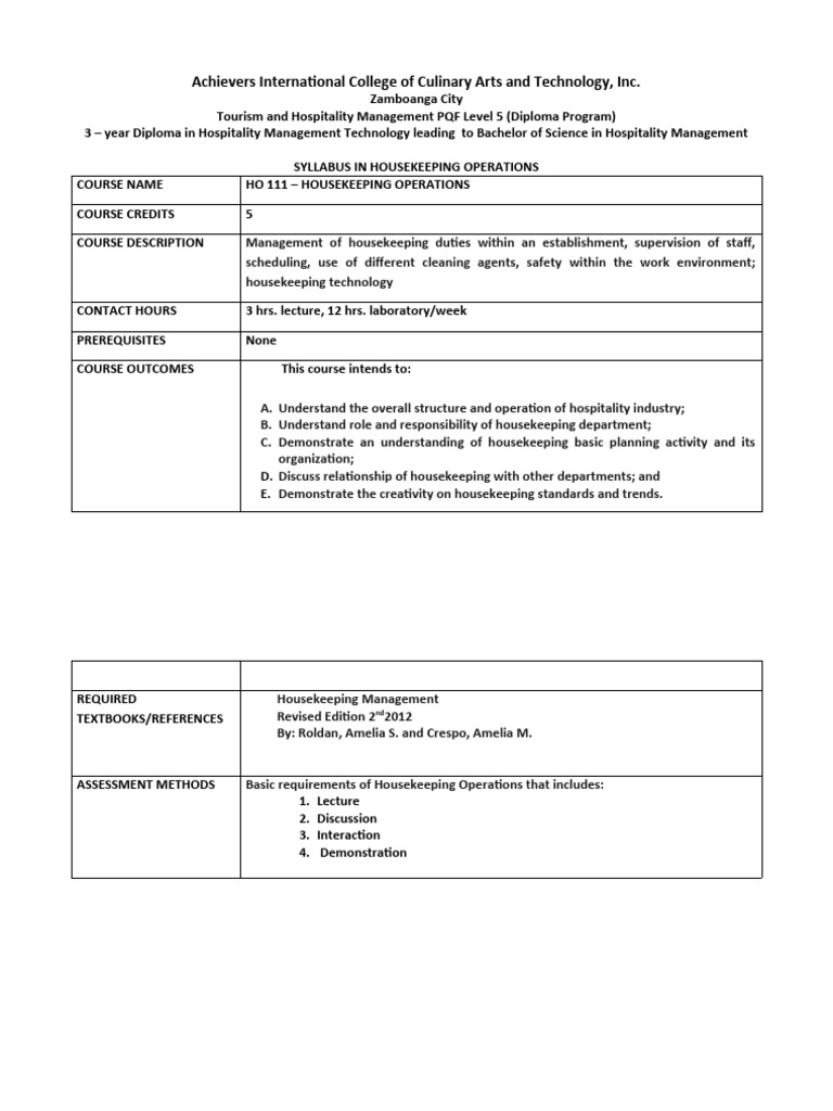 Housekeeping Operations | PDF