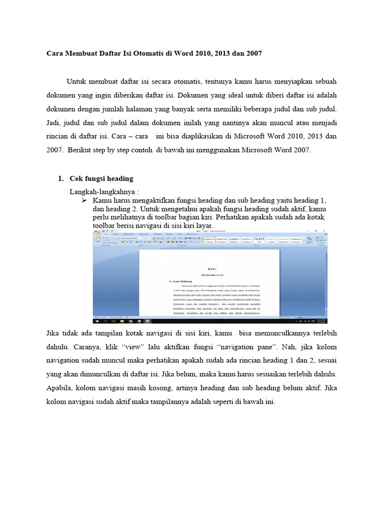 Cara Membuat Daftar Isi Otomatis | PDF | Seni & Disiplin Bahasa | Komputer