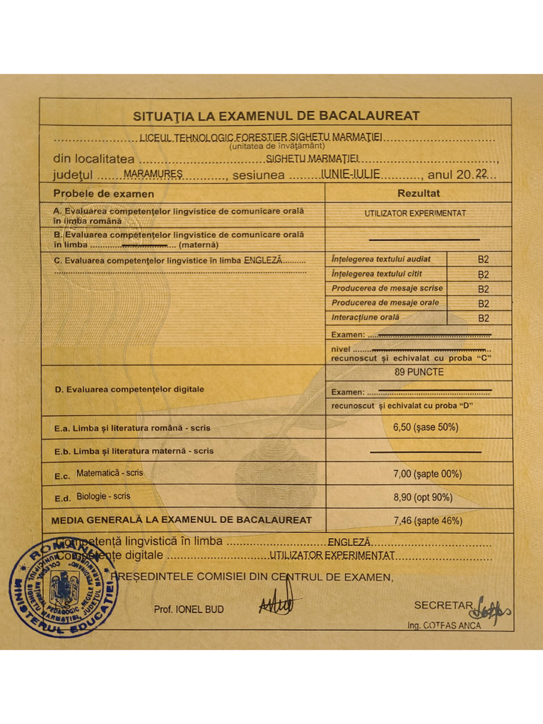 Copie Diploma de Bacalaureat Verso | PDF