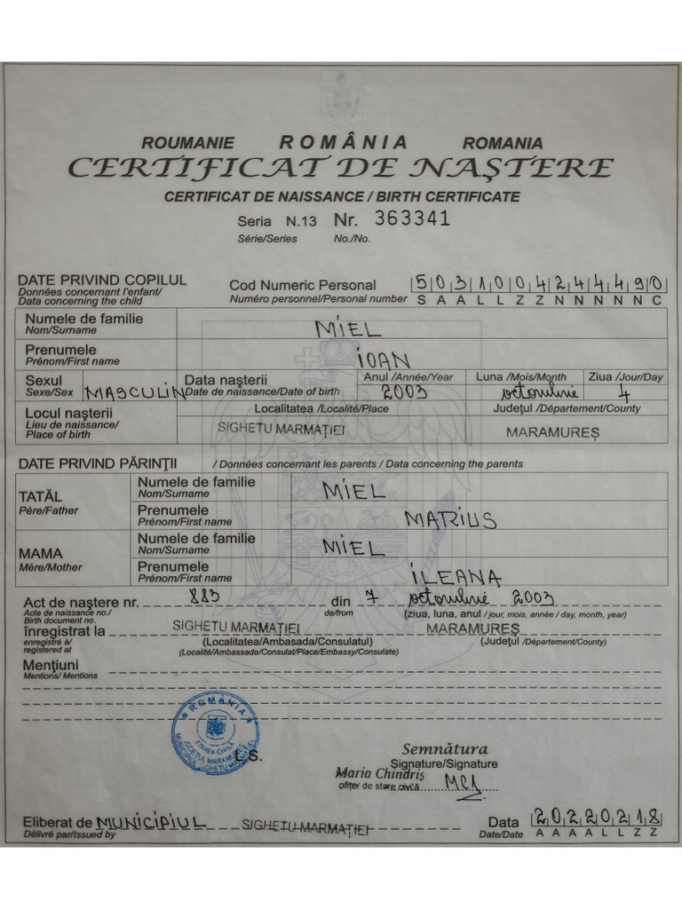 Copie Certificatul de Naștere | PDF