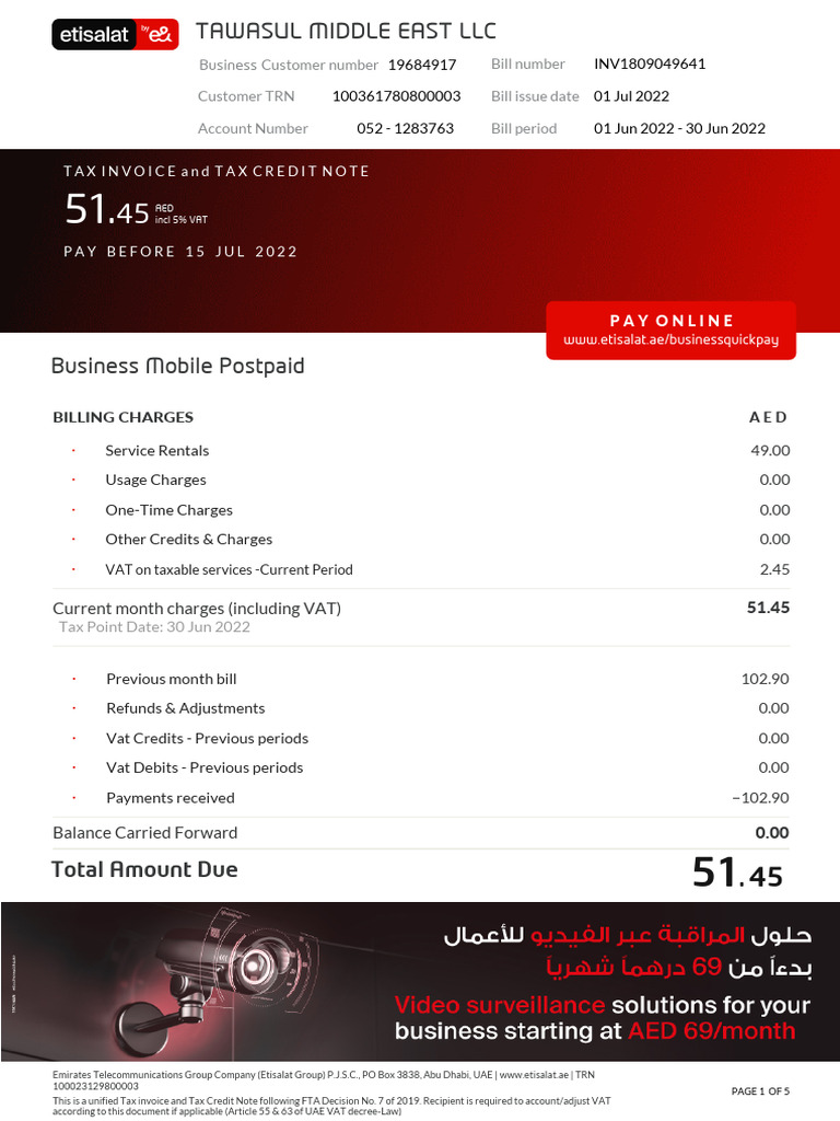 Etisalat Business Bill Payment Guide | PDF | Payments | Value Added Tax