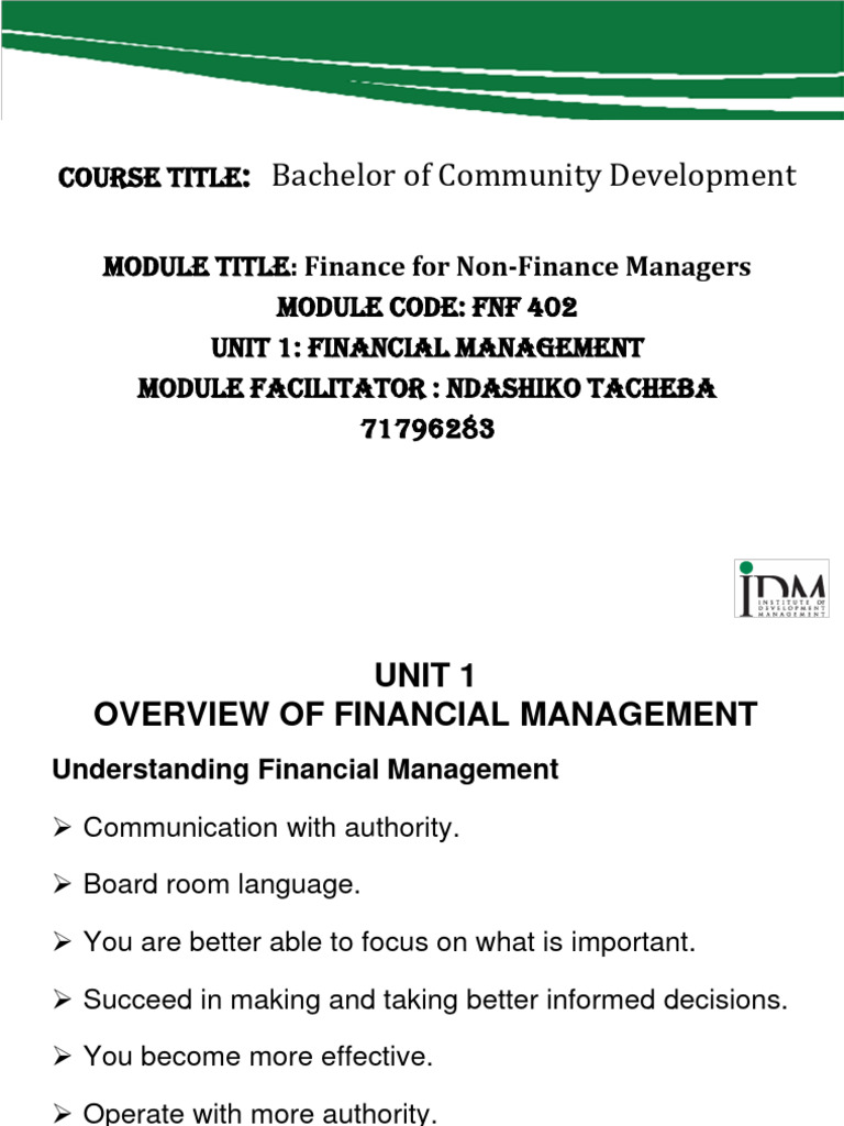Unit 1 2 Financial Management FNF 402 BCD | PDF | Book Value | Investing