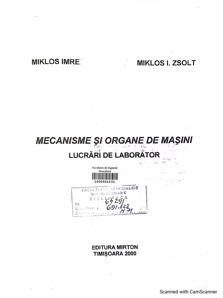 Mecanisme Si Organe de Masini, Lucrari de Laborator (Carte Mica Albastru Deschis) | PDF