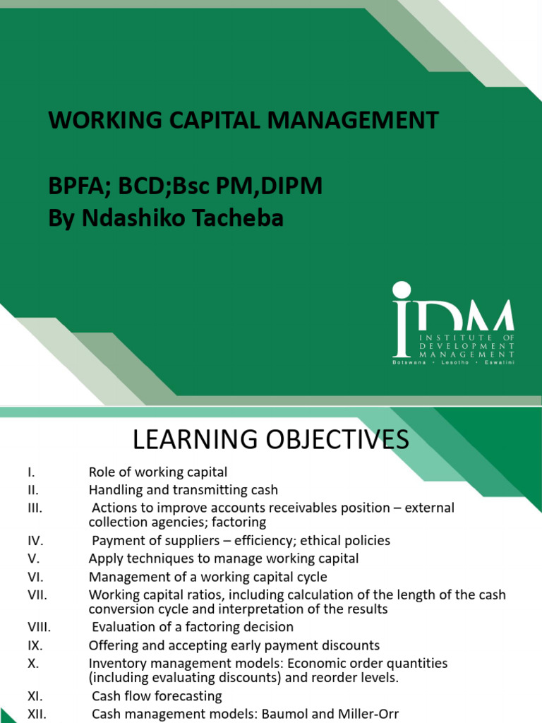 WORKING CAPITAL MANAGEMENET BPFA BCD BSC PM DIPM | PDF | Working ...