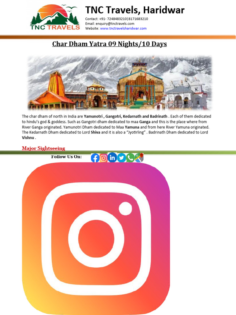 Chardham Yatra From Haridwar - TNC Travels | PDF
