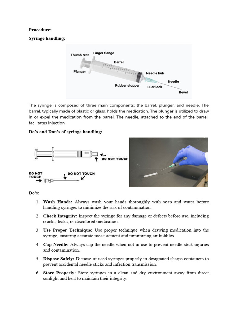 Syringe Handling and Safety Guidelines | PDF | Syringe | Injection ...