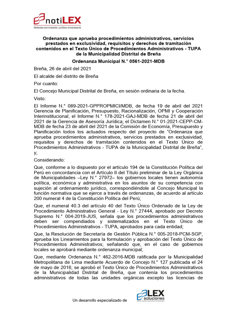 TUPA Breña: Procedimientos y Derechos | PDF | Gobierno local | edificio