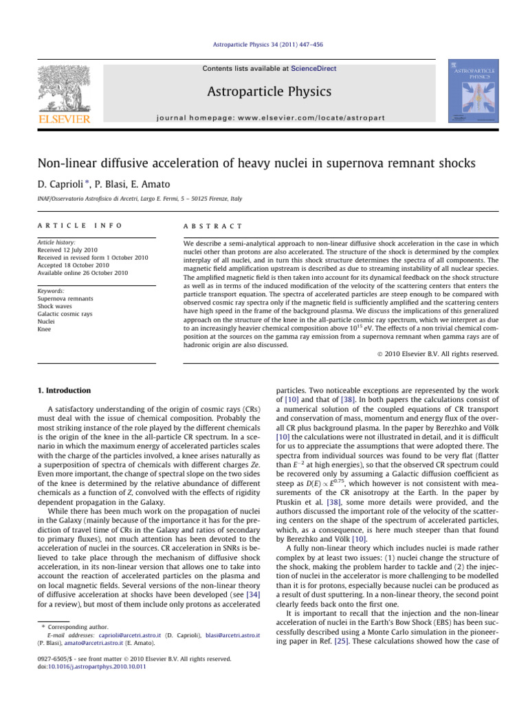 Non-linear Acceleration of Heavy Nuclei | PDF | Cosmic Ray | Proton