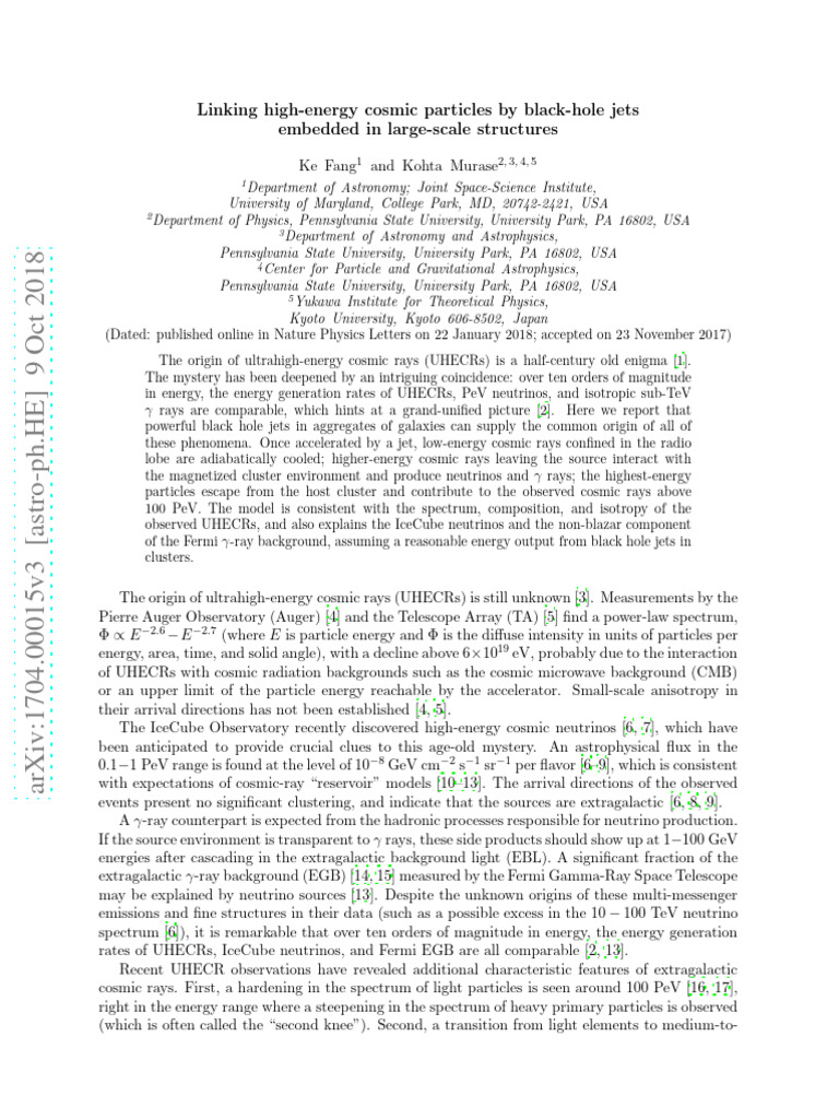 Black Hole Jets and Cosmic Rays | PDF | Cosmic Ray | Neutrino