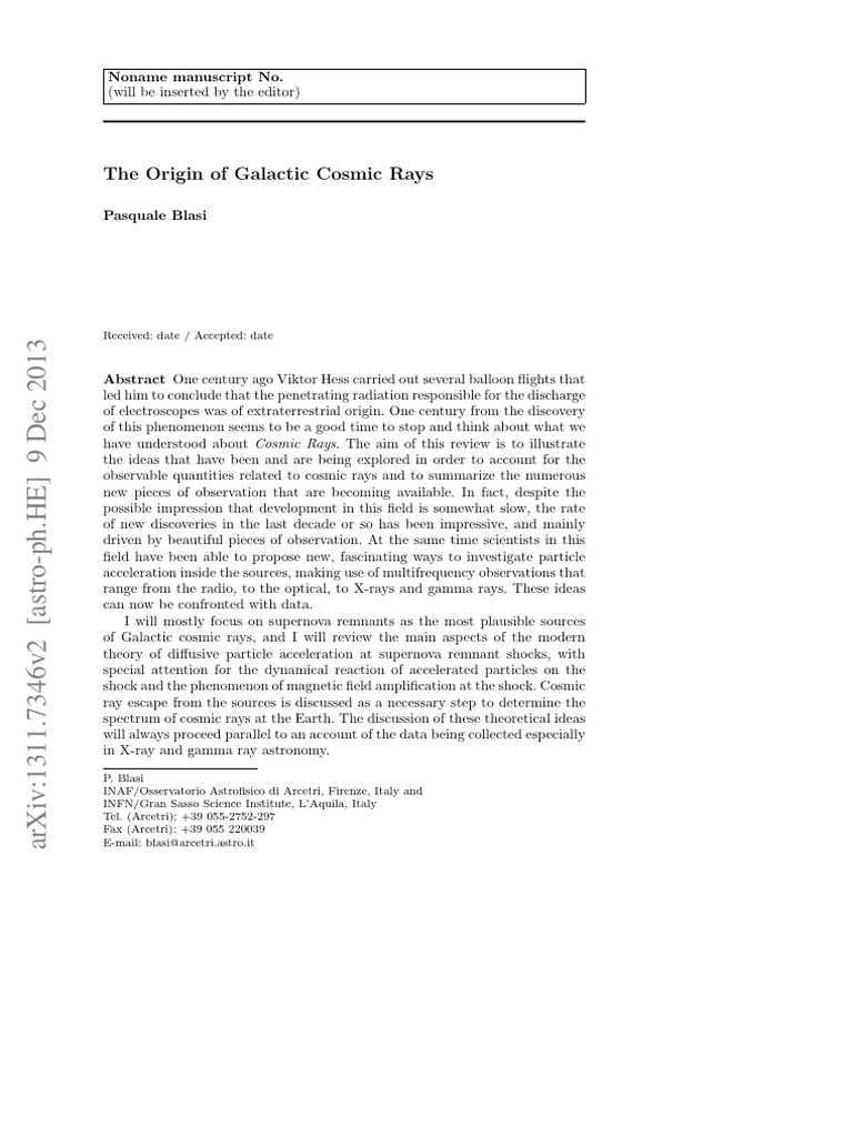 The Origin of Galactic Cosmic Rays (2013) | PDF | Cosmic Ray | Supernova