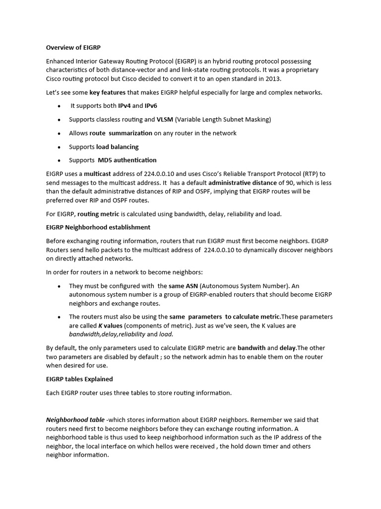 Overview of EIGRP | PDF | Routing | Computer Networking