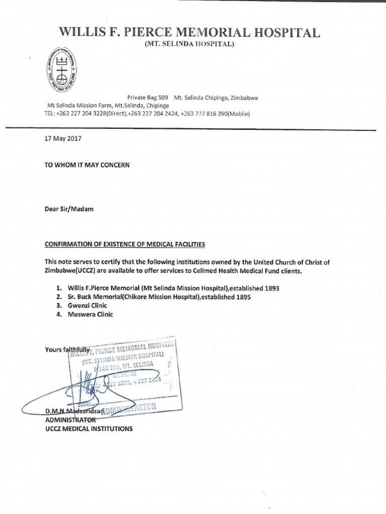 Mt Silinda Cellmed Ref Letter | PDF
