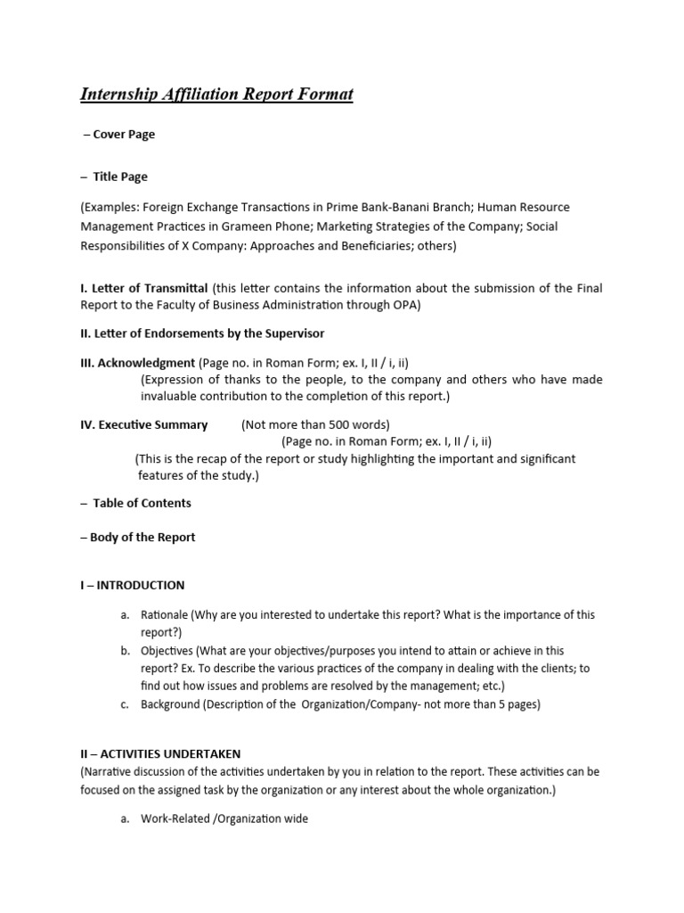 Internship Affiliation Report Format | PDF | Behavior Modification ...