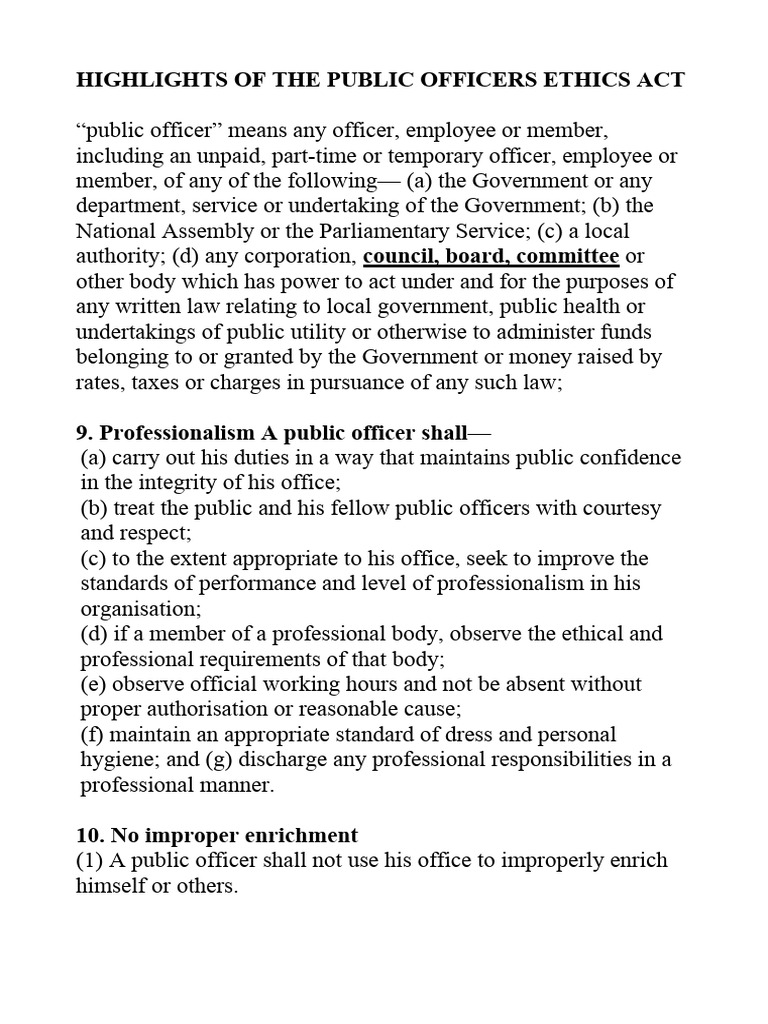 Highlights of The Public Officers Ethics Act | PDF | Private Law ...