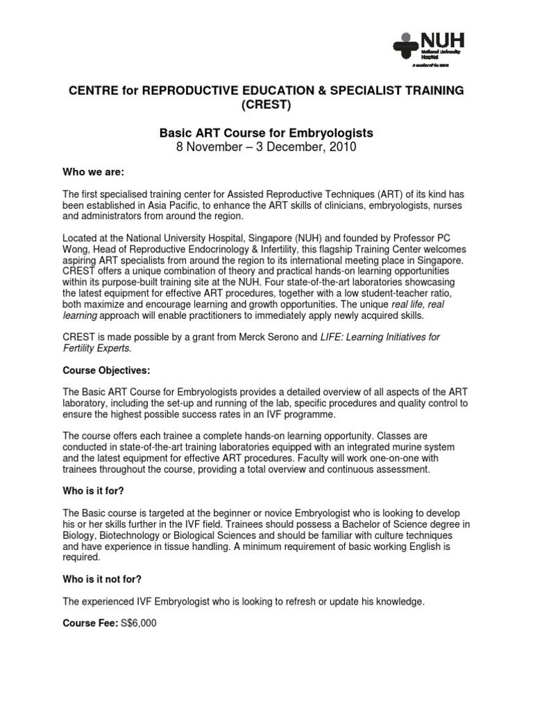 Centre For Reproductive Education & Specialist Training (Crest) Basic ...