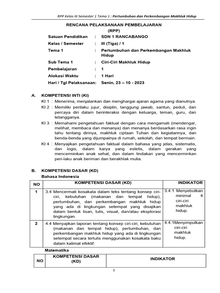 RPP K3 Tema 4 ST 1 Rev .2018 | PDF