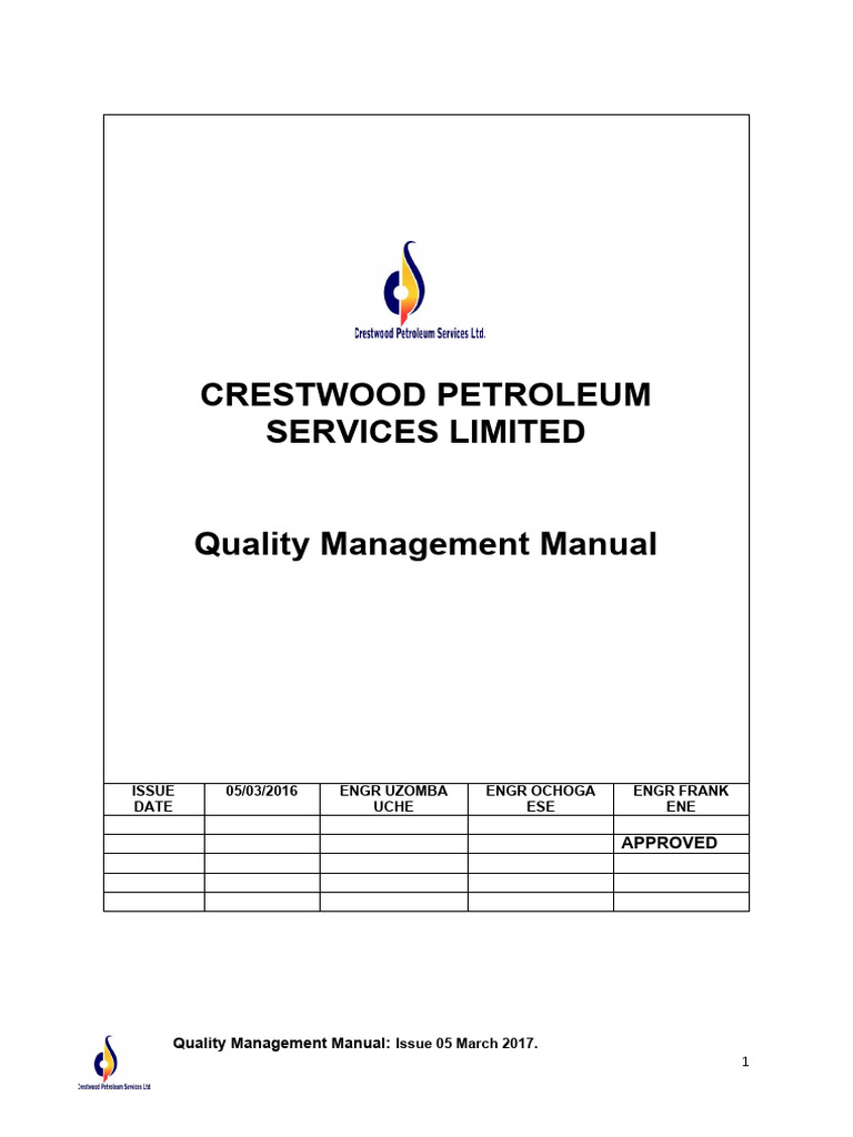 Crestwood Quality Management Manual Approved | PDF | Iso 9000 | Quality ...