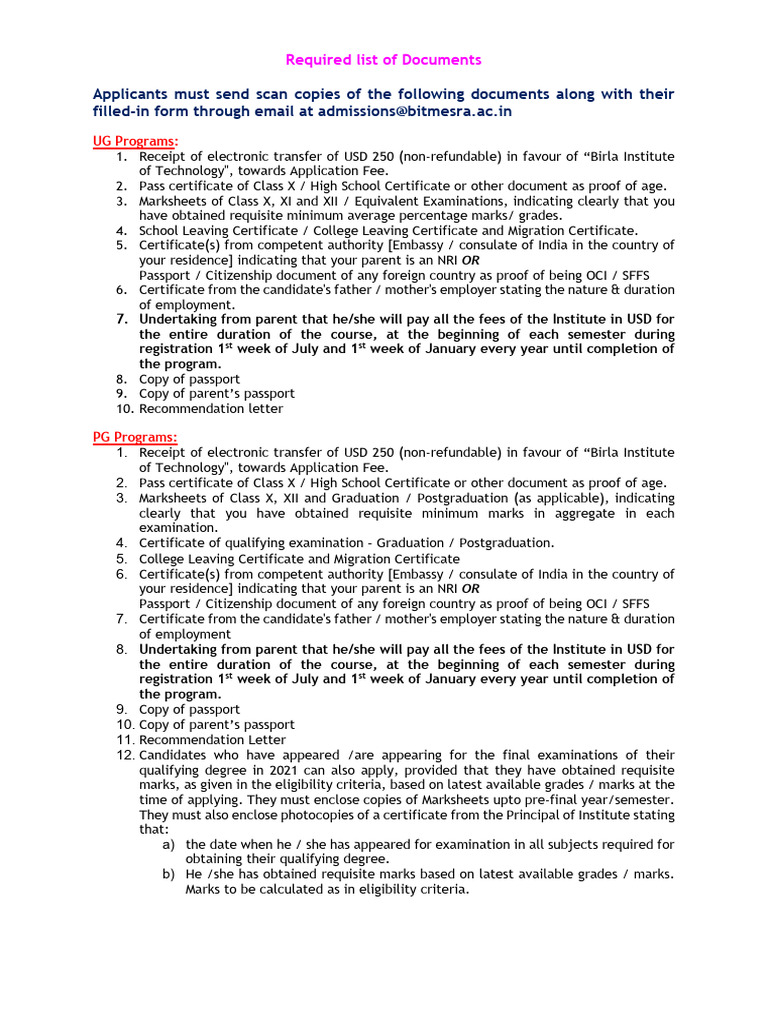 NRI 2021 - Required List of Documents | PDF | Government And Personhood