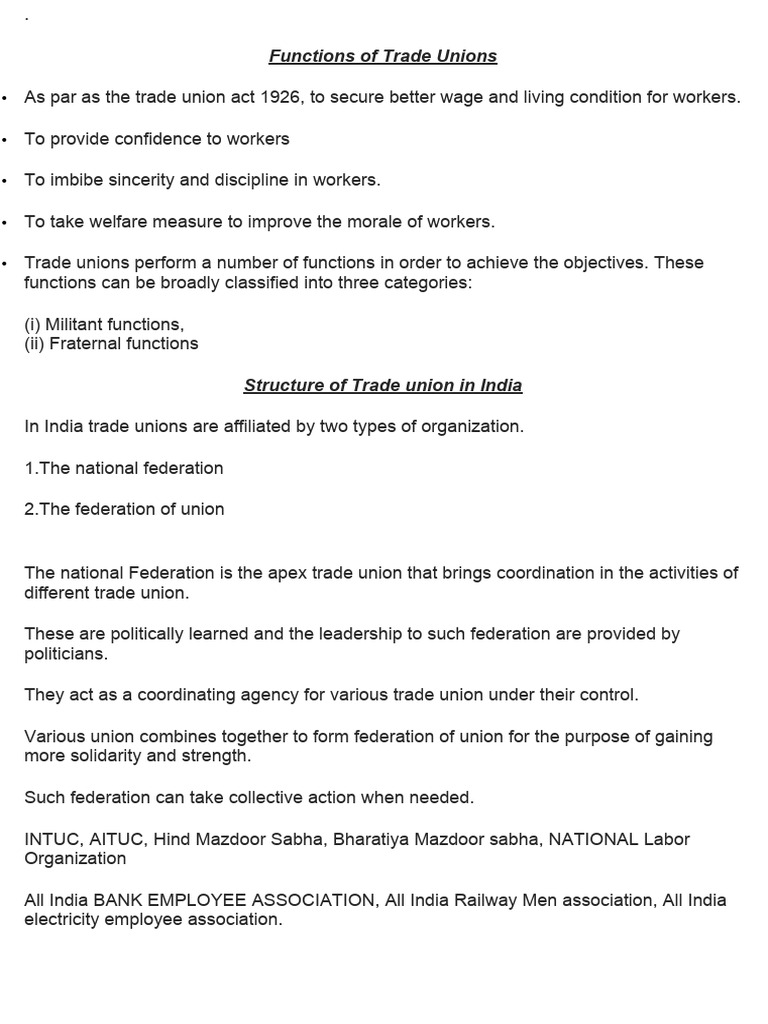 Functions of Trade Unions | PDF | Trade Union | Employment