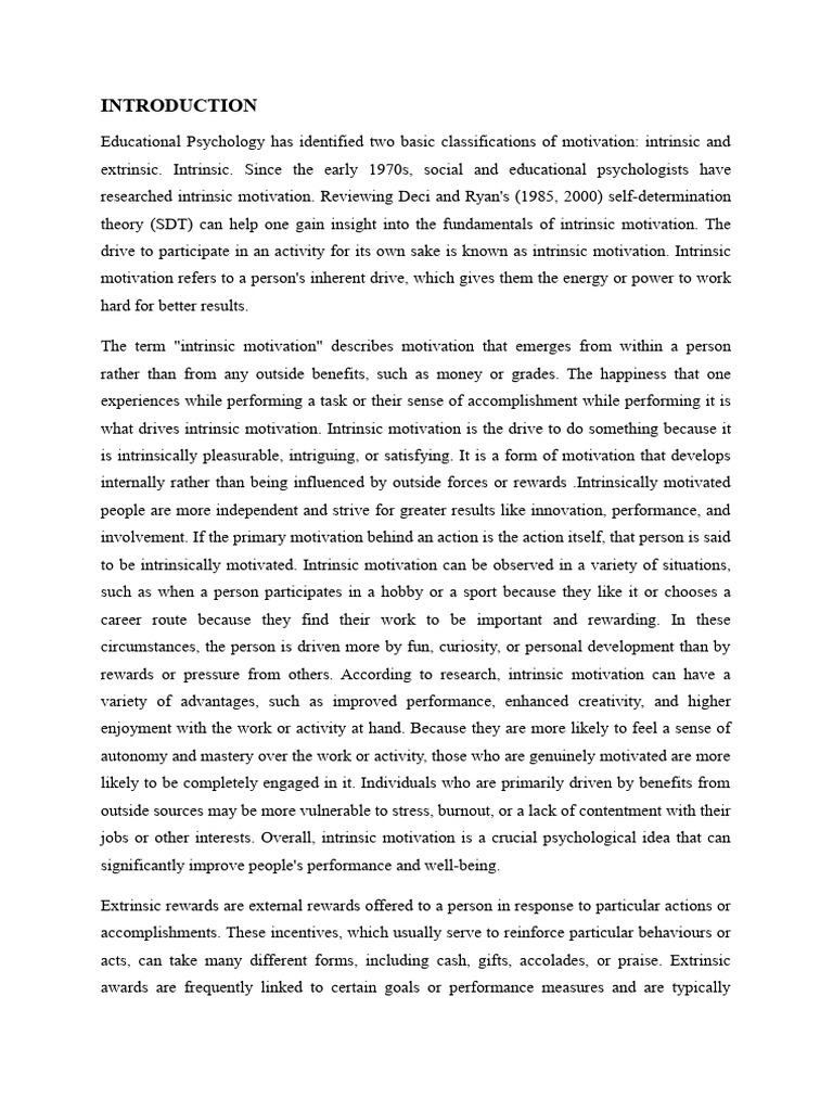 INTRODUCTION | PDF | Motivational | Motivation