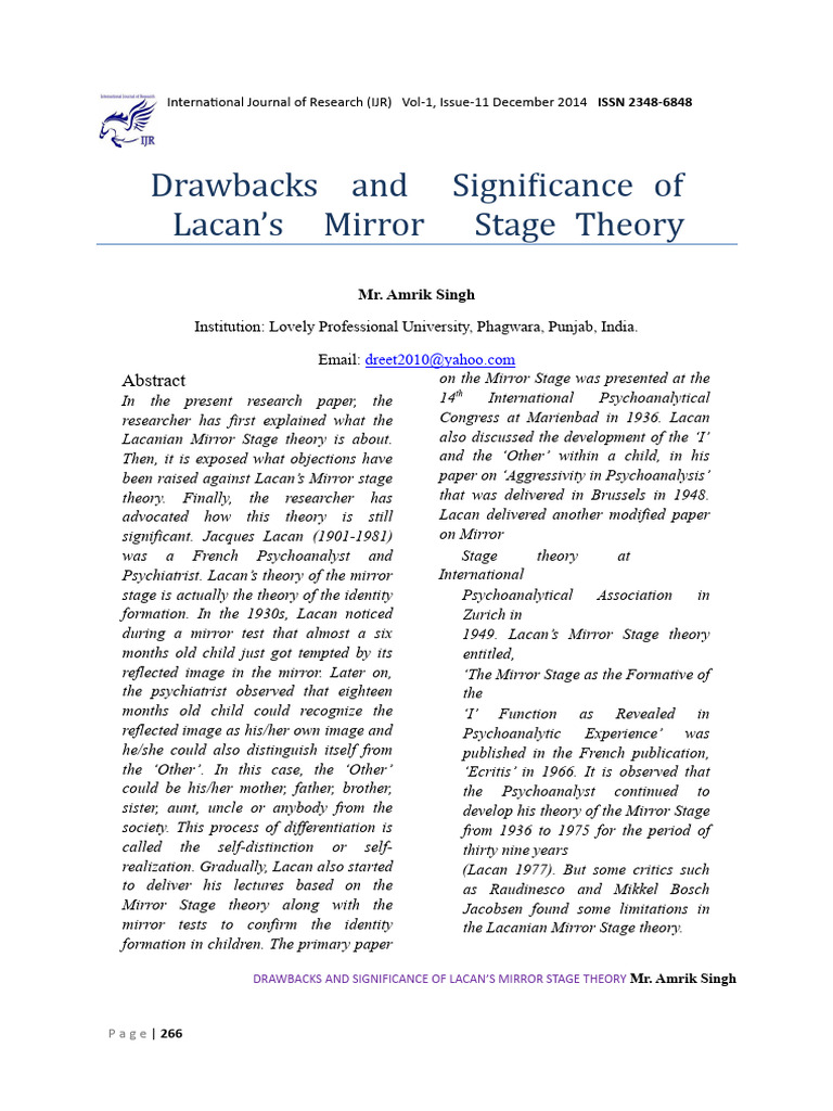 Drawbacks and Significance of Lacan's Mirror Stage | PDF | Jacques ...