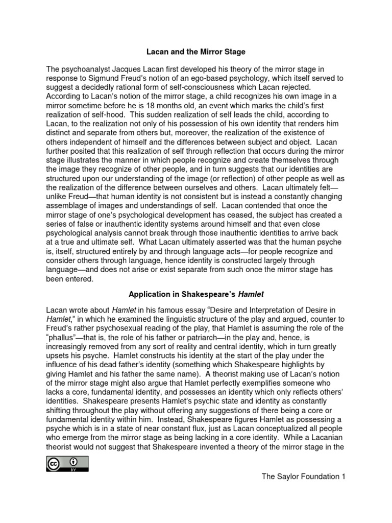 ENGL301 Lacan and The Mirror Stage | Download Free PDF | Jacques Lacan ...