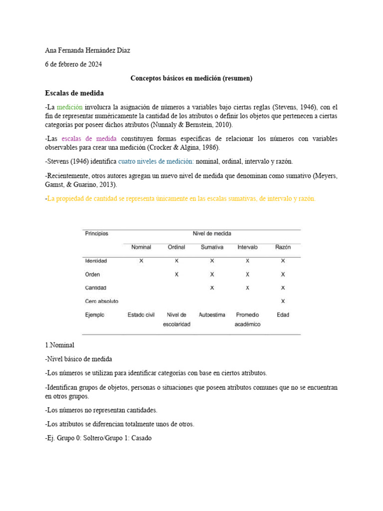 Conceptos Básicos en Medición | PDF | Nivel de medida | Diferencia