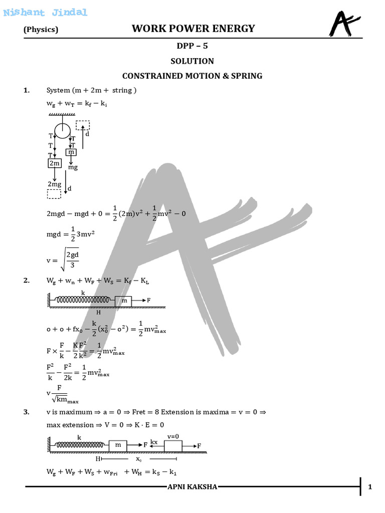 DPP - 05 (Solution) - Work Power Energy NJ - 247 | PDF | Physical Sciences | Motion (Physics)