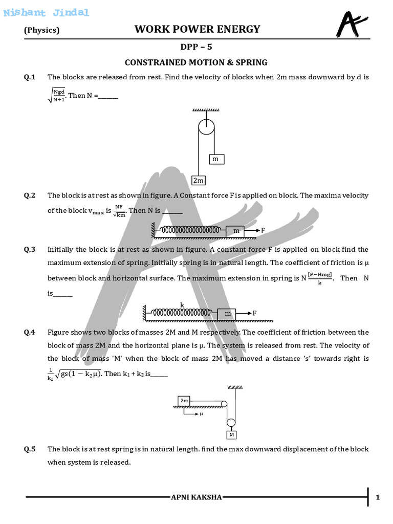 DPP - 05 - Work Power Energy NJ - 247 | PDF | Force | Friction