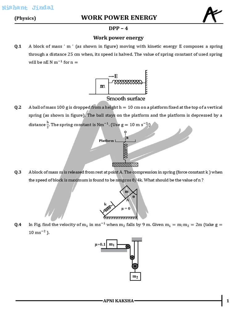 Work, Power, Energy: Physics Problems | PDF | Mass | Kinetic Energy