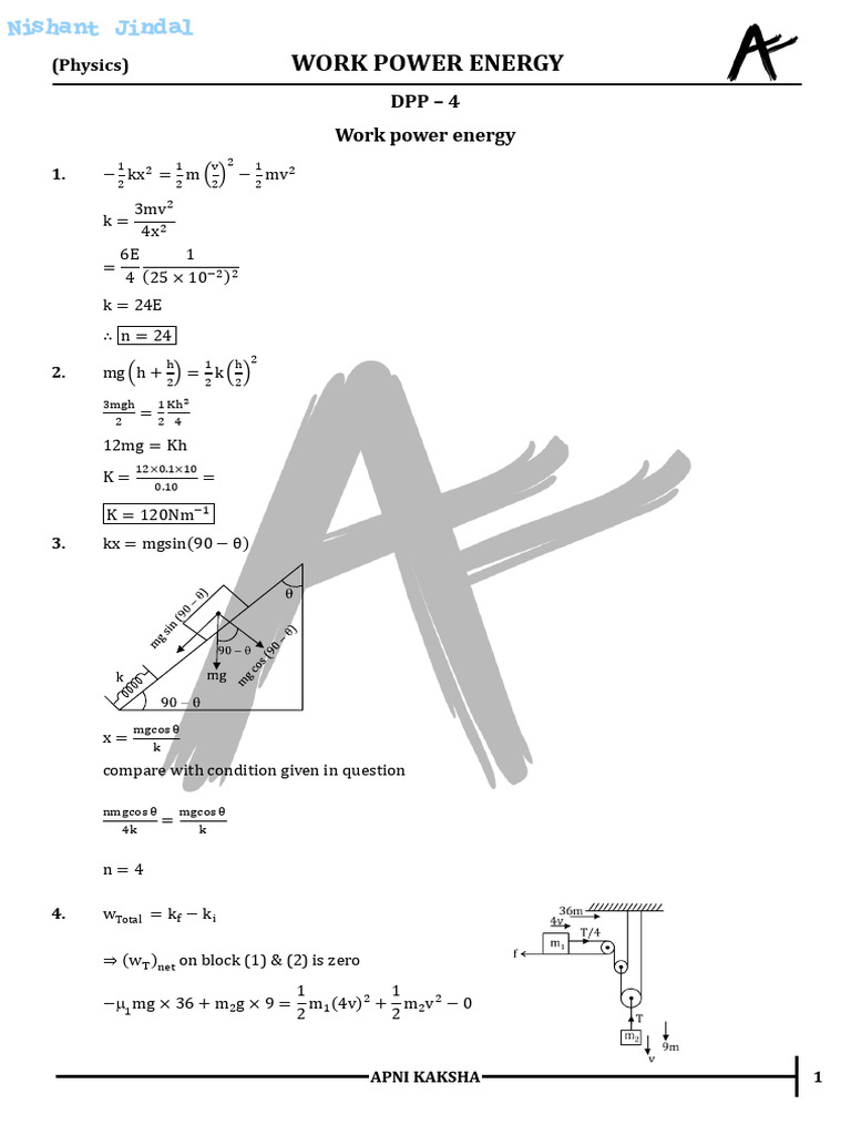DPP - 04 (Solution) - Work Power Energy NJ - 247 | PDF | Applied And Interdisciplinary Physics ...
