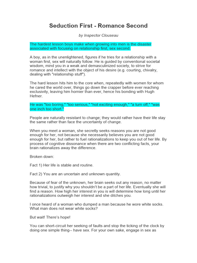 Seduction First - Romance Second | PDF | Romance (Love) | Reason