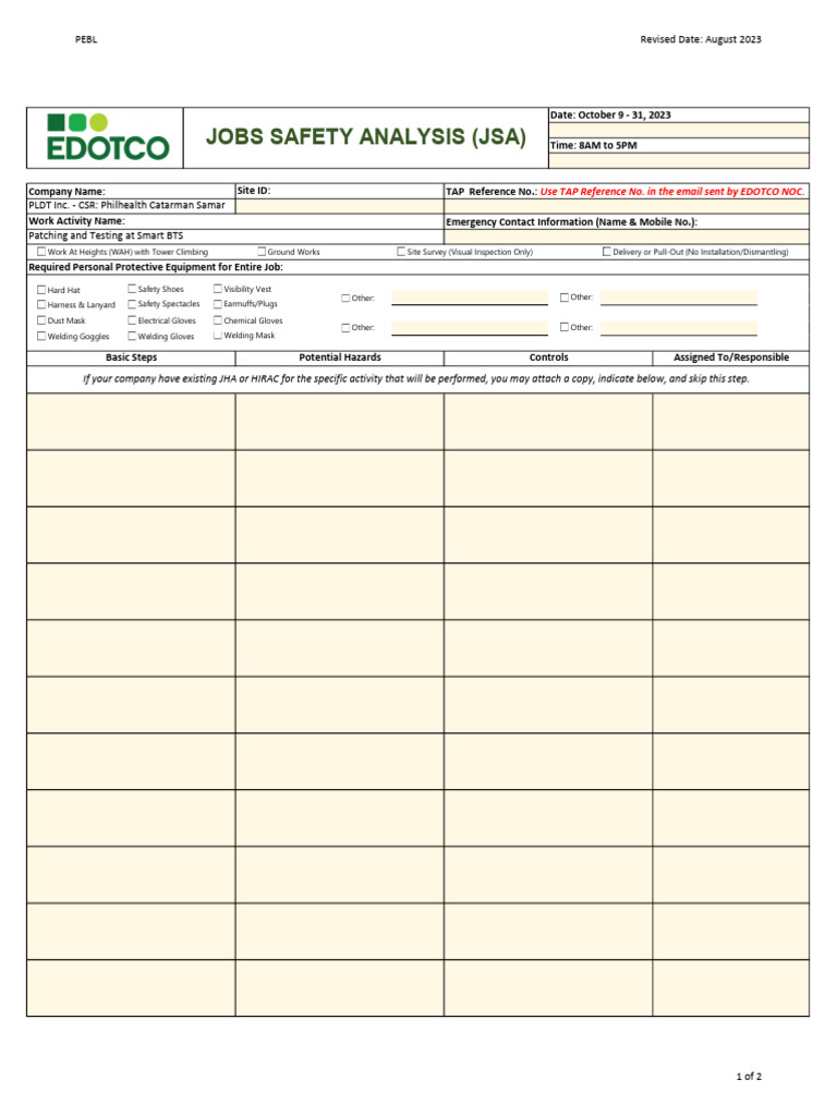 Job Safety Analysis Template | PDF | Safety | Occupational Safety And ...