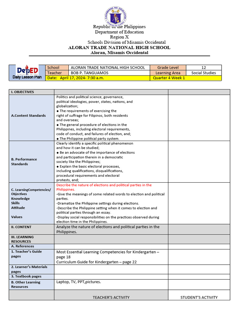 Detailed Lesson Plan PPG | Download Free PDF | Educational Assessment | Learning