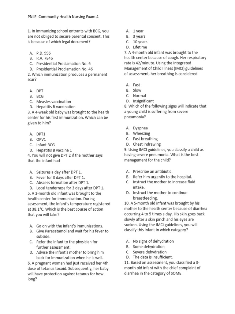 CHN Pnle Board Exam Practice-Part 4 | Download Free PDF | Pneumonia | Tuberculosis