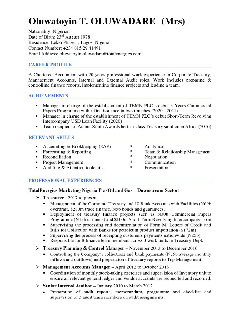 toyin CV | PDF | Audit | Financial Audit