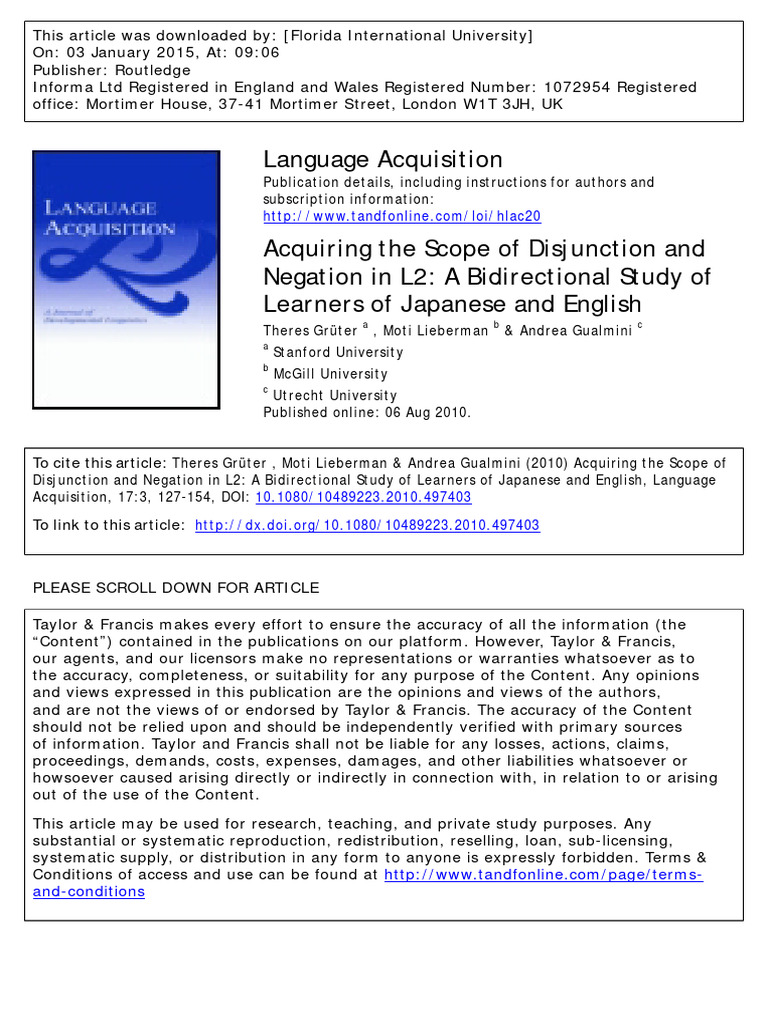 Acquiring The Scope of | PDF | Second Language Acquisition | Second ...
