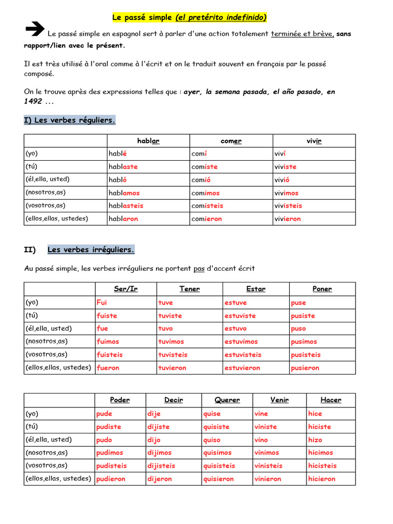 Fiche Passe Simple 2023 | PDF