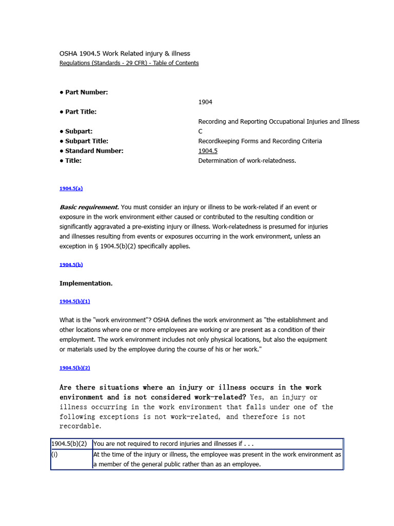 OSHA 1904.5 Work-Related Injury Guidelines | PDF | Occupational Safety ...