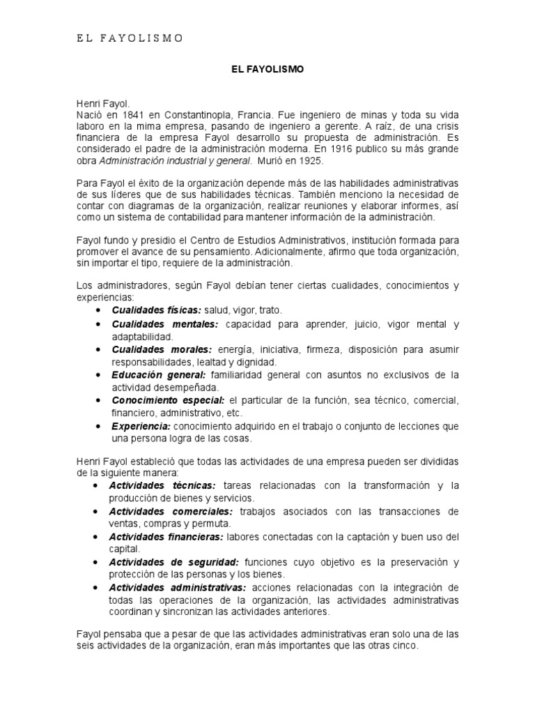 Principios del Fayolismo en Administración | PDF | Gestión de recursos ...